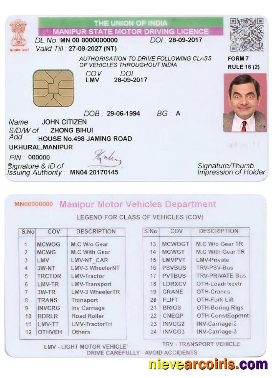 India Manipur State Driving License - Neveria Arcoiris