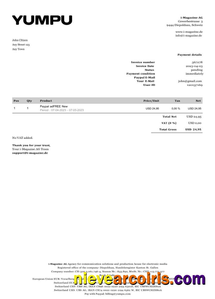 Switzerland Yumpu Invoice - Neveria Arcoiris