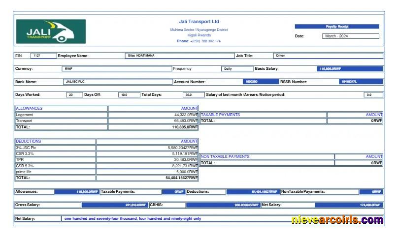 Jali Transport Payslip - Neveria Arcoiris